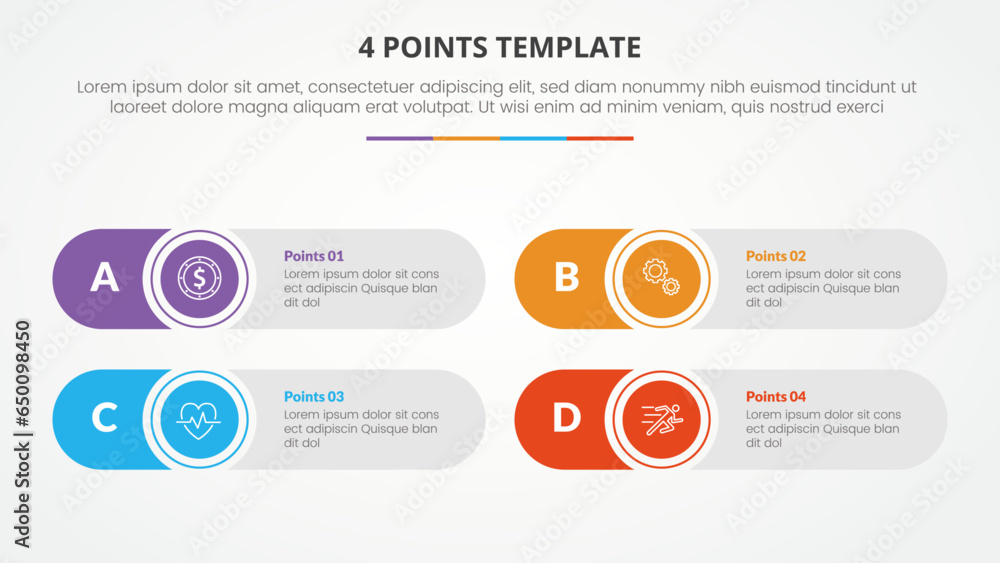 4 points stage template infographic concept for slide presentation with ...