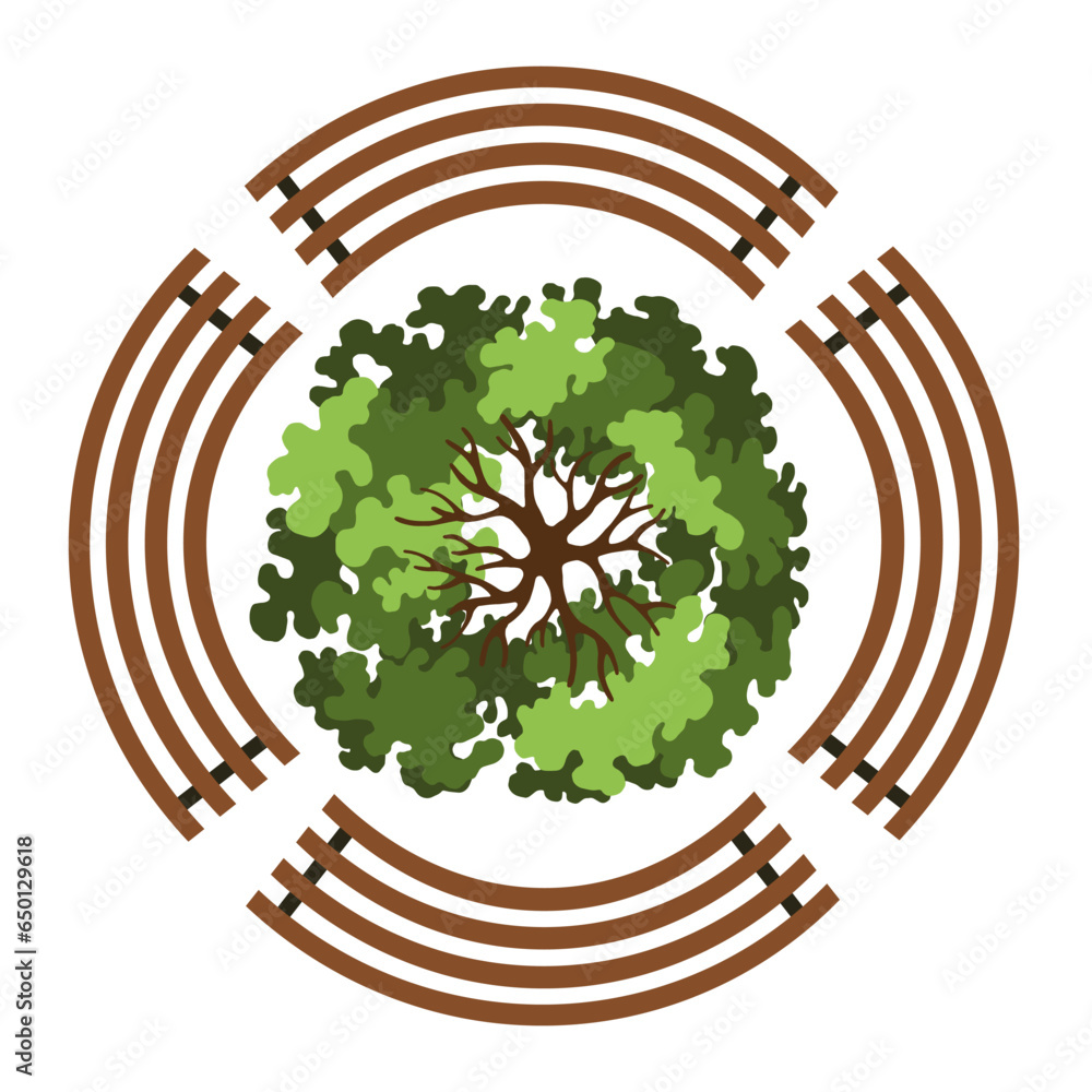 Group of benches with tree for architectural floor plans. Entourage ...