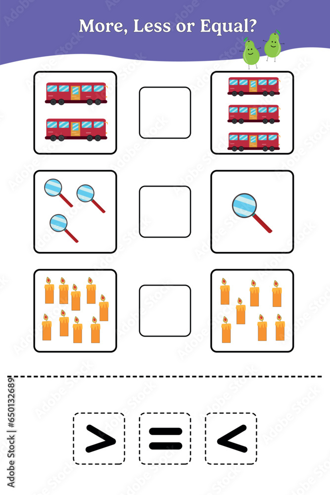 More less or equal. Educational math game for kids. Printable worksheet ...