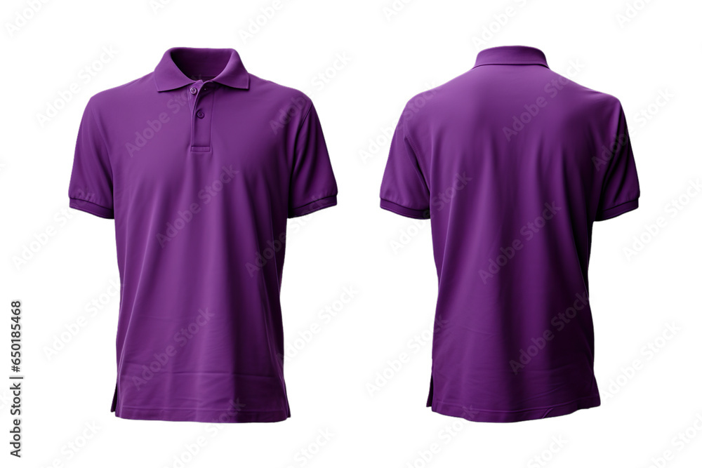 Blank Purple Collar T-shirt Front & Back view for branding isolated on ...
