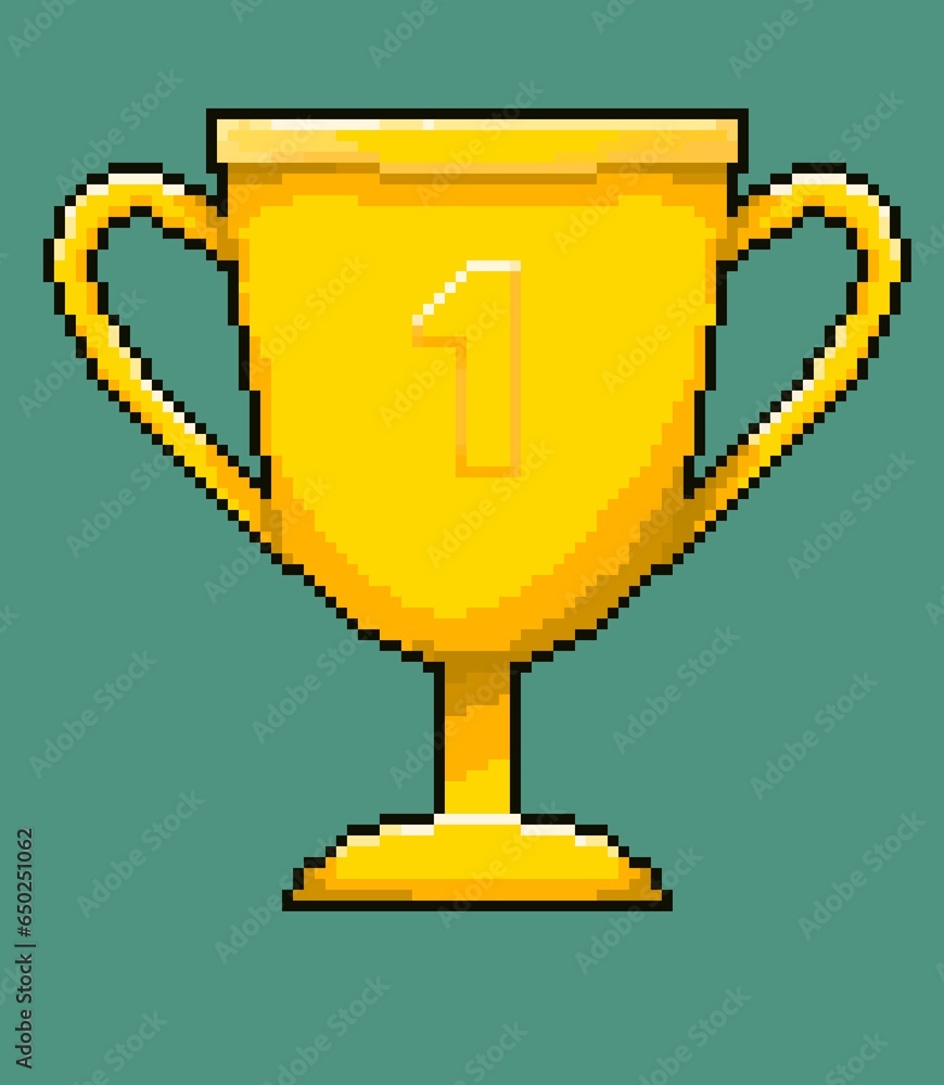 Golden First Trophy Cup Pixel Art: Nostalgic Vintage Design ...