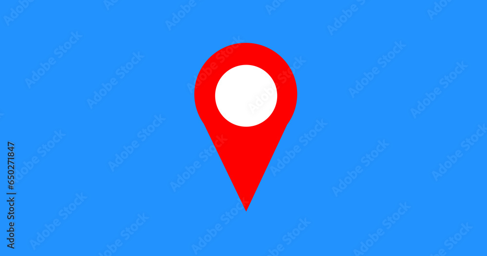 Location marker 2D animation. Pinpointer marked on map green screen backdrop. Point of location ...