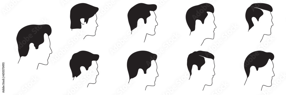 Set of profile man silhouette. Hand drawn men's profiles for avatar in ...