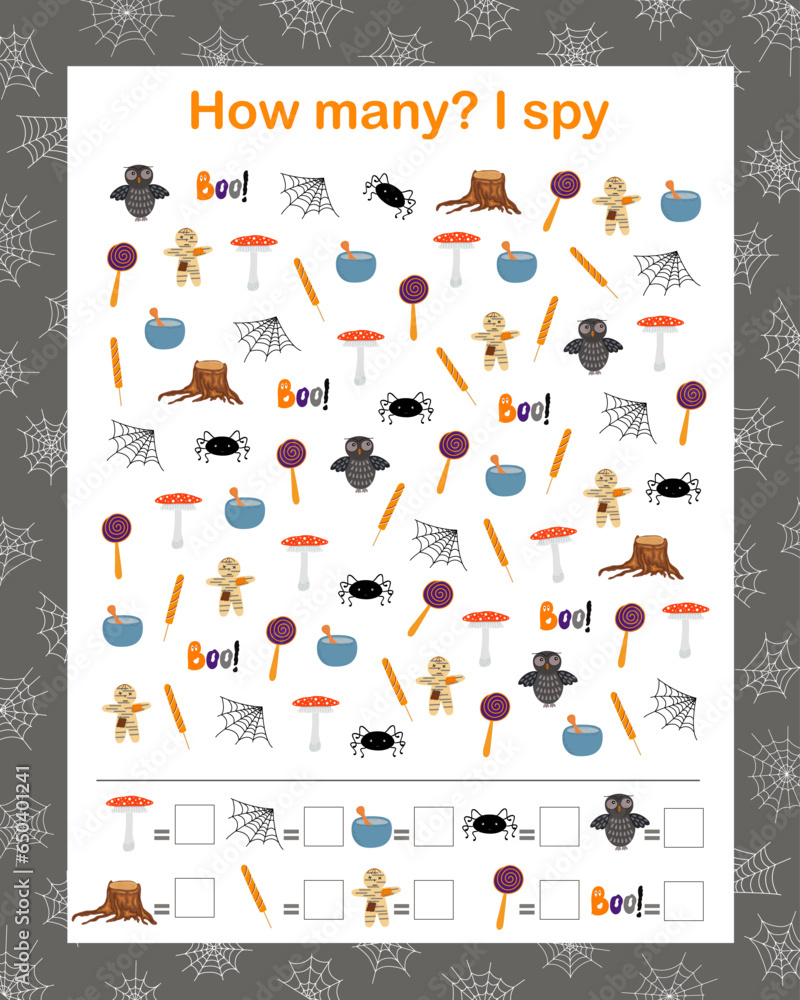 Halloween holiday I spy, How many counting educational puzzle game for ...