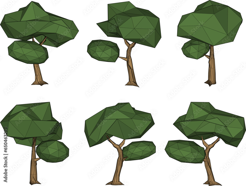 Vector sketch illustration of a low poly tree cartoon design for ...