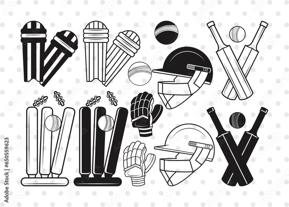 Cricket Silhouette, Cricket SVG, Cricket Bat Svg, Cricket Ball Svg ...