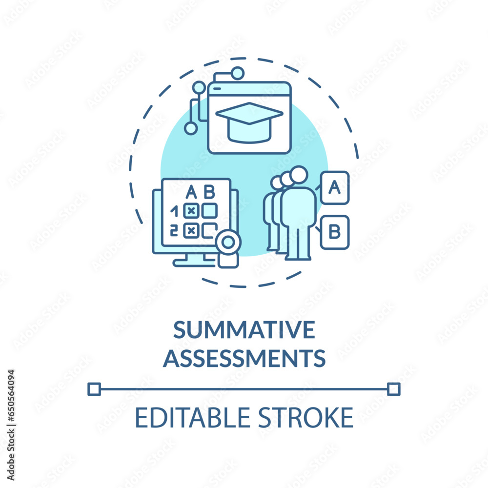 2D editable blue icon summative assessments concept, monochromatic ...