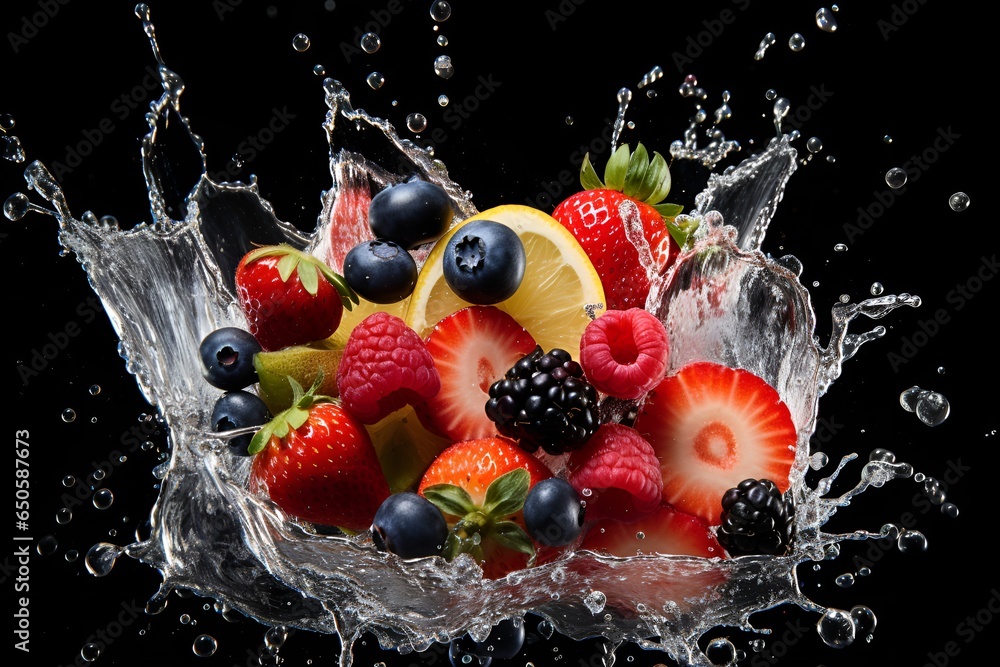 Fresh Fruits Captured in a Dynamic Water Splash Shot, A Vibrant and ...