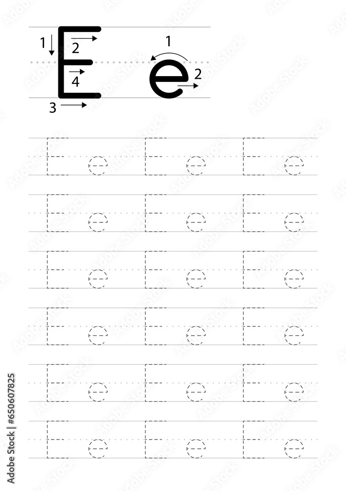 Printable letter E alphabet tracing worksheet Stock Vector | Adobe Stock