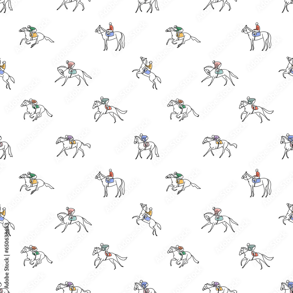 Horse racing seamless pattern. Horse and jockey silhouettes and poses ...