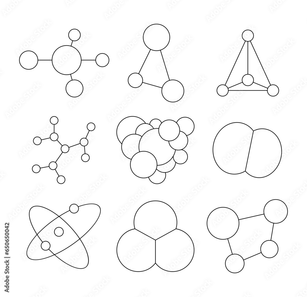 Molecule different shape. Coloring Page. Atom science symbol. Vector ...