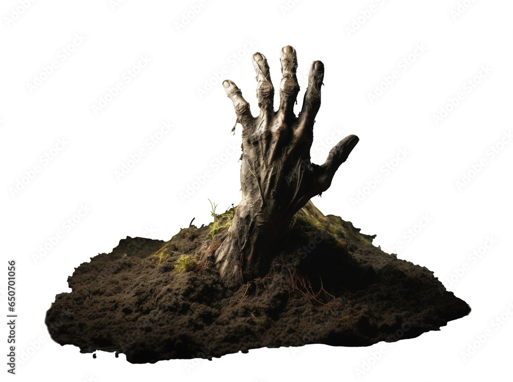 undead zombie stuck his hand out of the ground, png file of isolated ...