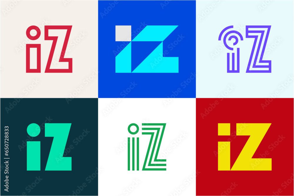 Set of letter IZ logos. Abstract logos collection with letters ...