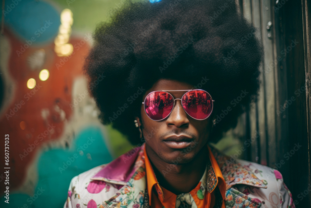 Retro Disco Fever: 1970s Black Man's Portrait Celebrating Afro Culture ...