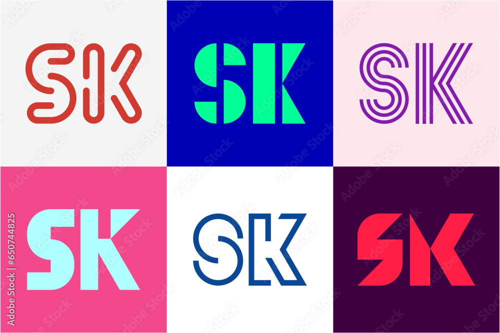 Set of letter SK logos. Abstract logos collection with letters ...