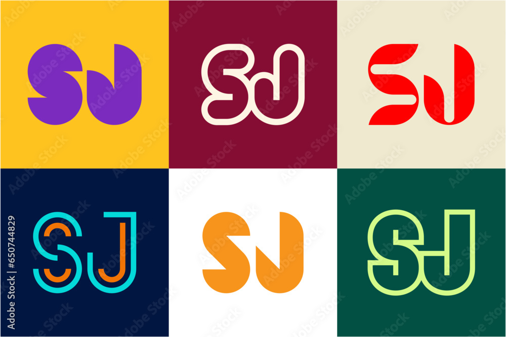 Set of letter SJ logos. Abstract logos collection with letters ...