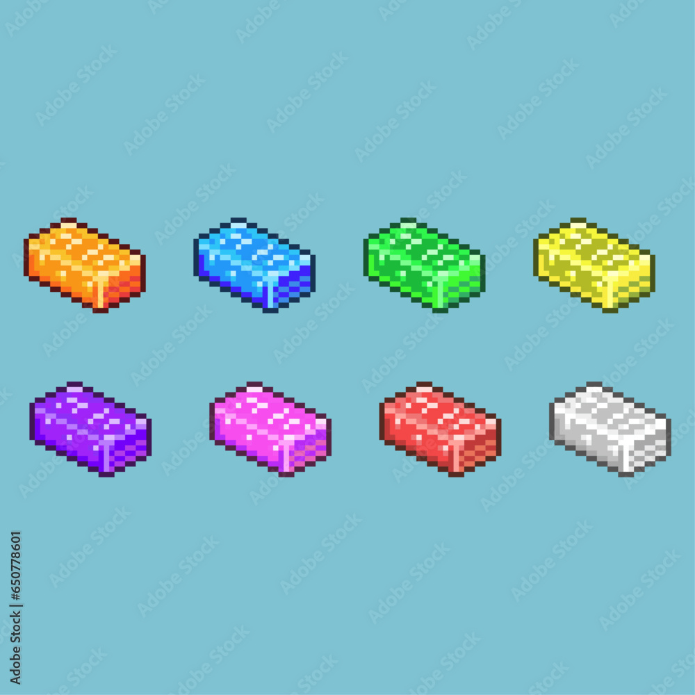 Pixel art sets of ingot rpg item loot craft with variation color item asset. simple bits of ...