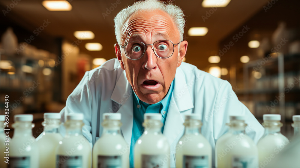 Compelling image of a visibly anxious milk quality inspector in lab ...