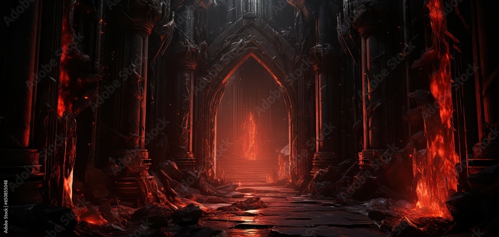 illustration of sinful curse hell gate with smoke and flame Generative ...