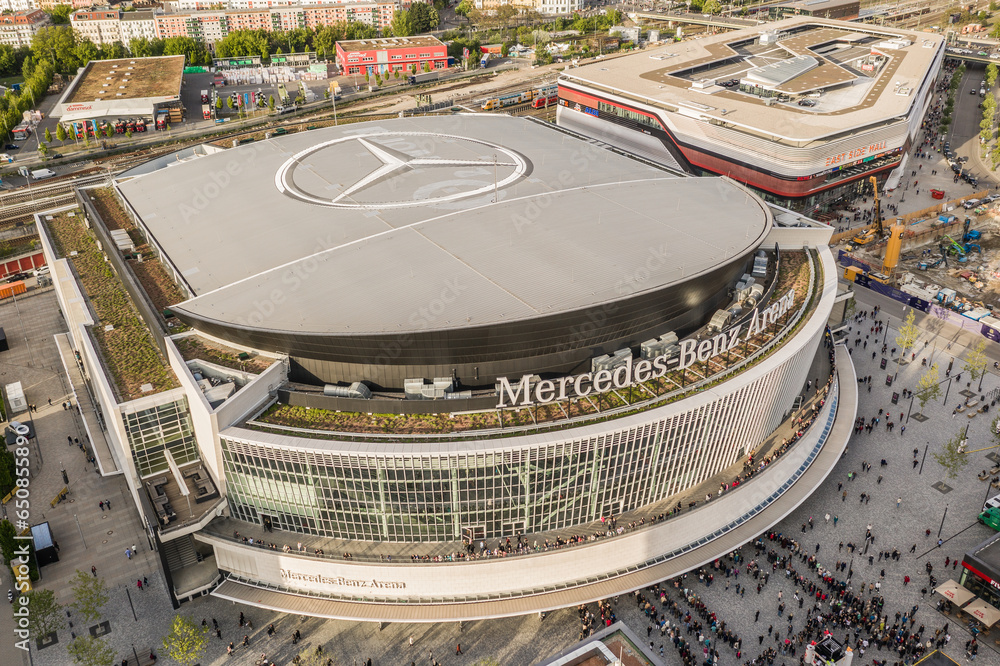 Berlin, Germany, May 2019 - Aerial view of Mercedes-Benz arena before ...