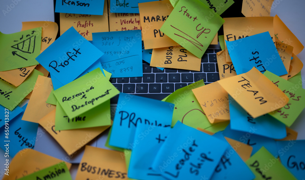 blurred colorful post note background , concept of working on memo note ...