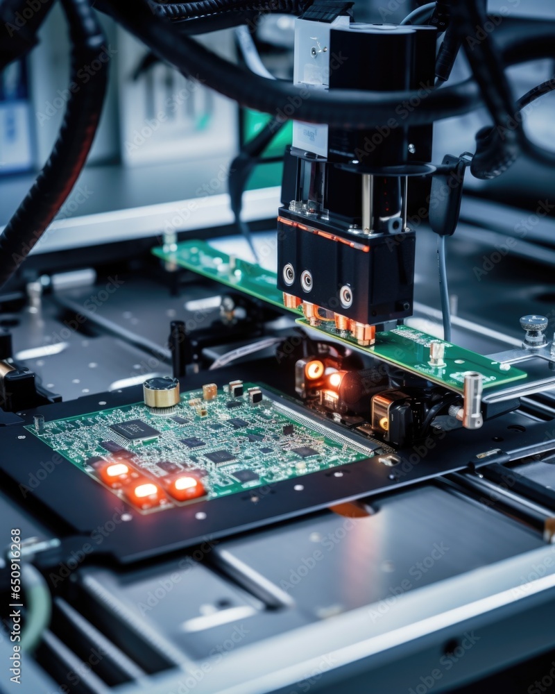 Foto de Stock Zoomedin view of an automated optical inspection AOI ... Foto de Stock Zoomedin view of an automated optical inspection AOI ...