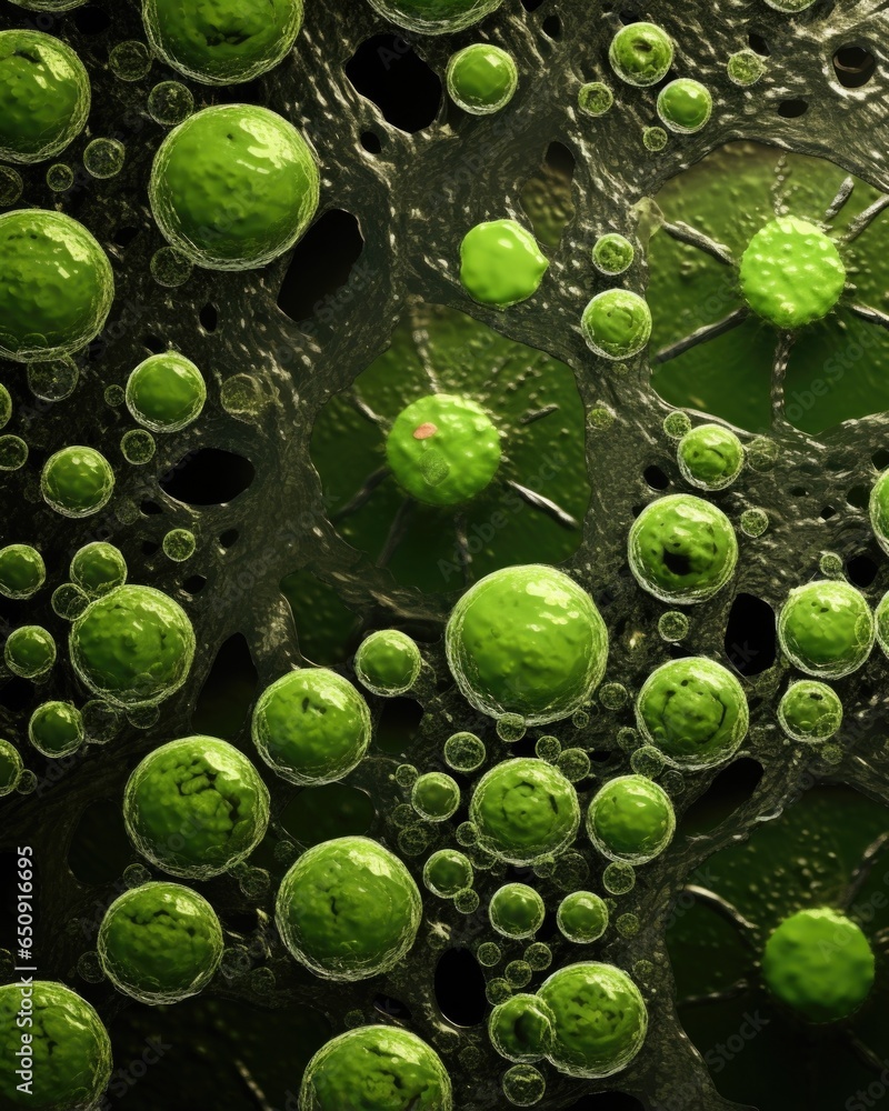 This shot showcases a highresolution microscopic view of algae cells ...
