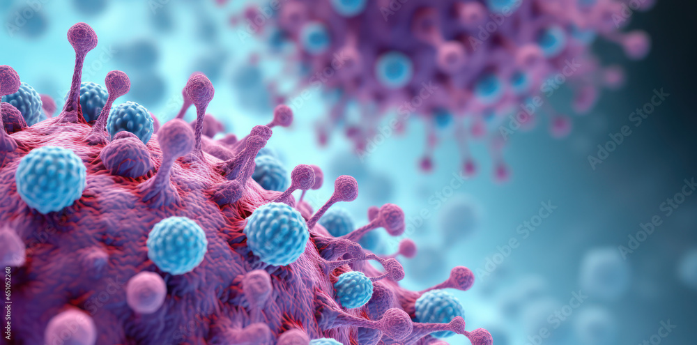 cancer virus cell 3d graphic, bright colours, covid style flu virus in ...