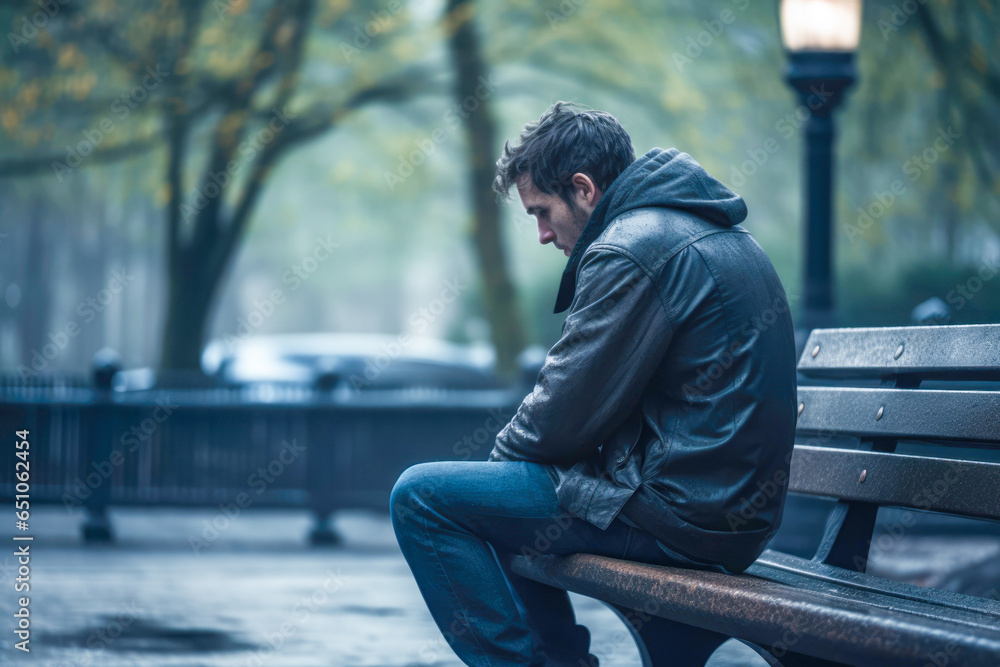 Loneliness in the urban landscape: A sad young person overwhelmed by ...