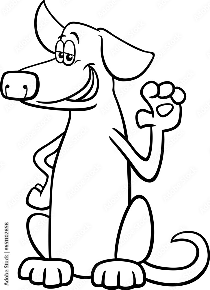 cartoon sitting dog character waving his paw coloring page Stock Vector ...