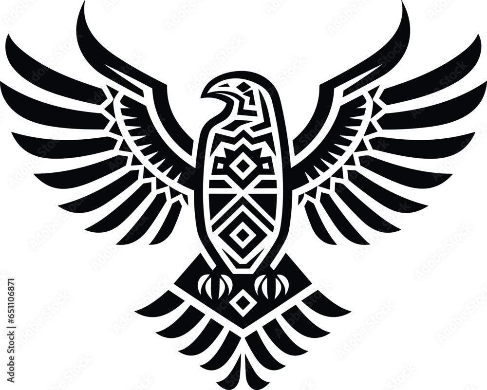 Aztec, Mayan, İnca, Native American eagle Monochrome vector design ...