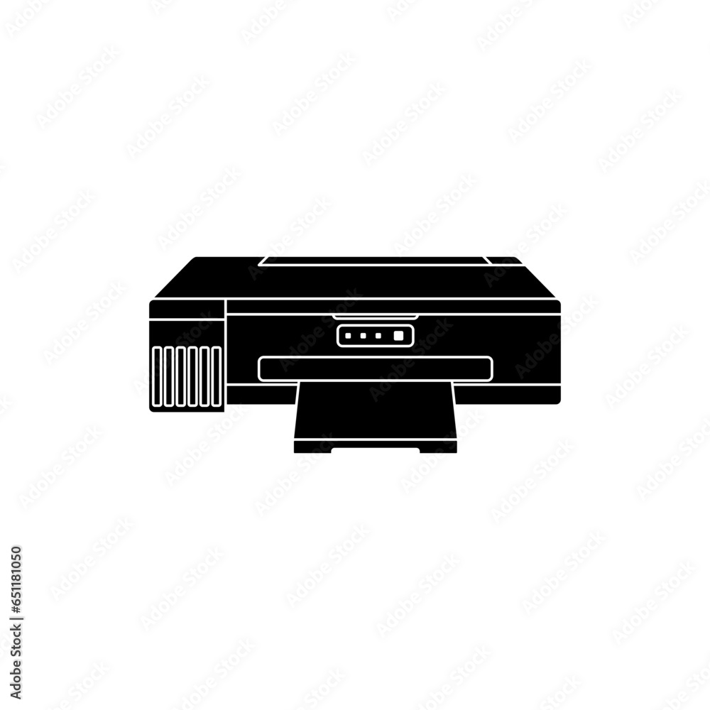 Compact Inkjet Photo Printer in black fill silhouette icon. 6 colors A3 ...
