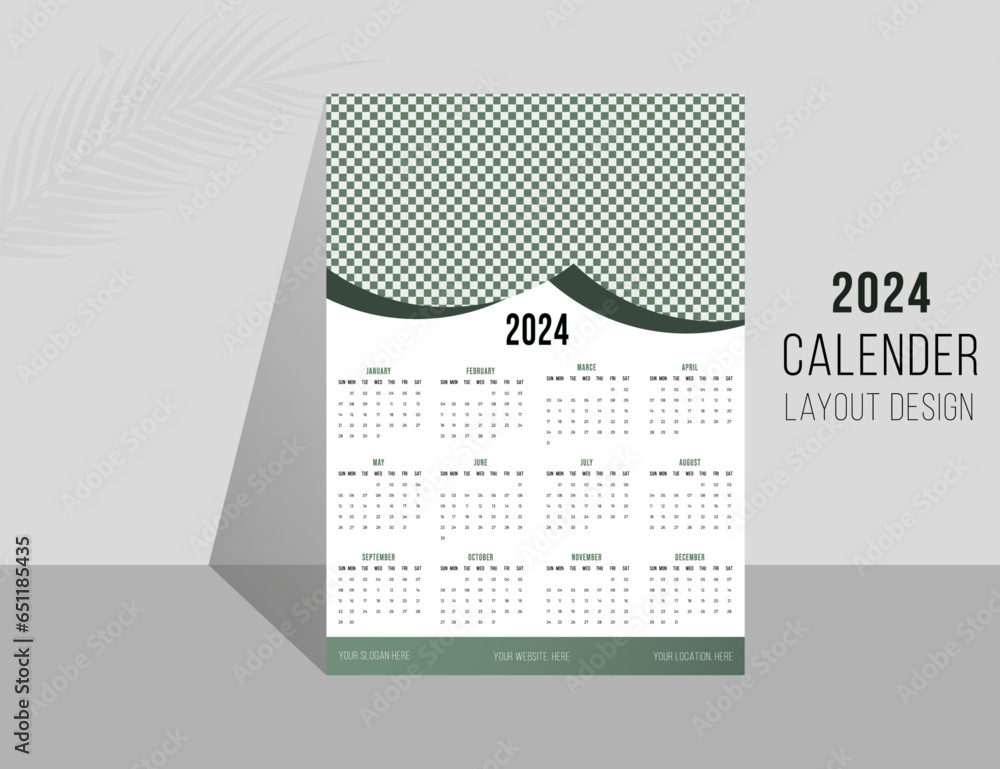 2024 modern calendar template layout design A4 size vector Stock Vector ...