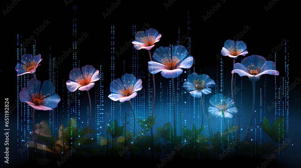 Binary Blooms: Illustration of a garden of binary code flowers in ...