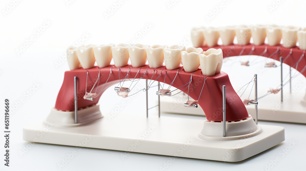A dental implant supported bridge placed on models, highlighting ...