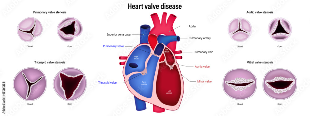 Human heart valve disease. Cross section of human heart. Pulmonary ...