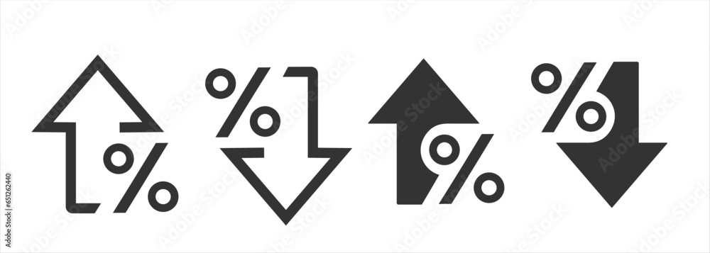 Percentage growth. Percent arrow up and down flat style symbol. Decline ...