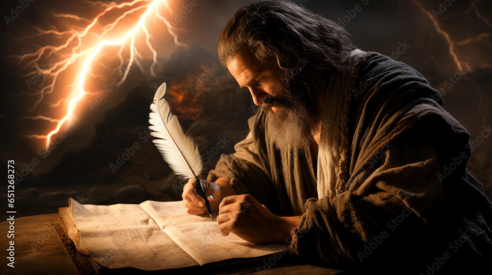 Apostle John imprisoned on the island of Patmos writing the book of ...