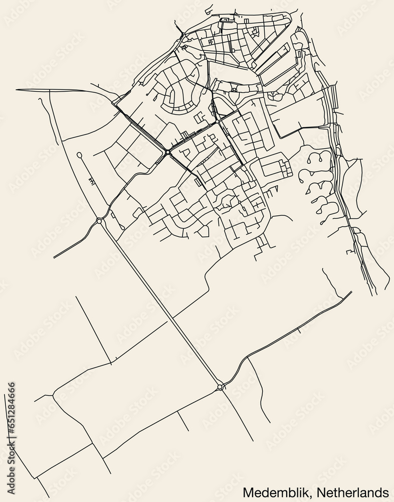 Detailed hand-drawn navigational urban street roads map of the Dutch ...