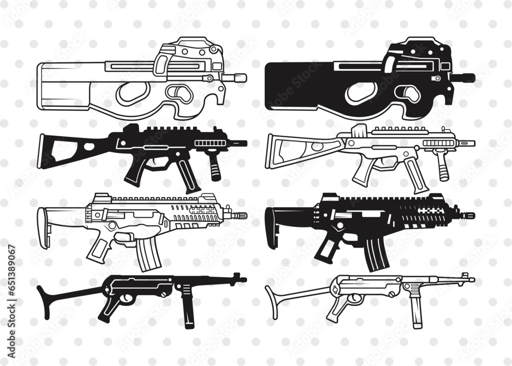 Submachine Gun Silhouette, Submachine Gun SVG, SR5-A5 Submachine Gun ...