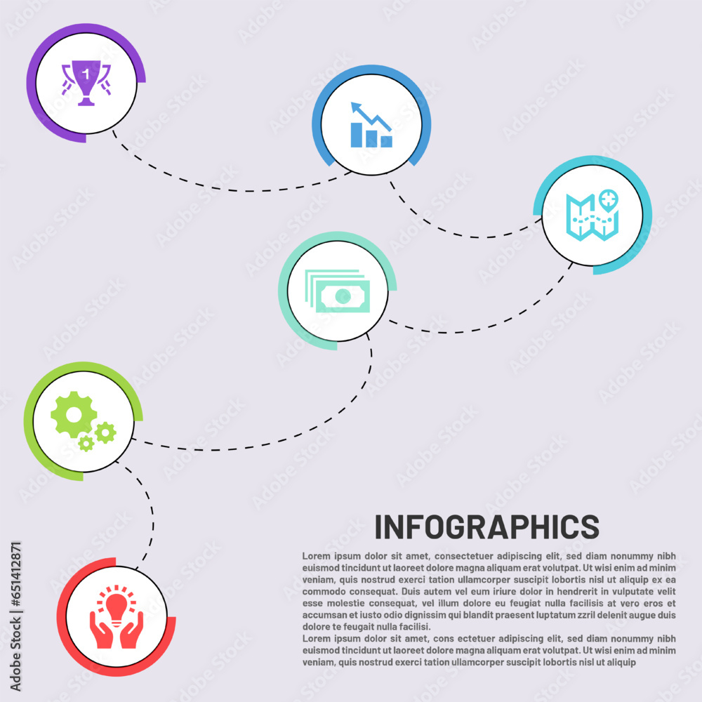 Line step infographic. 5 options workflow diagram, number infograph, process steps chart with ...