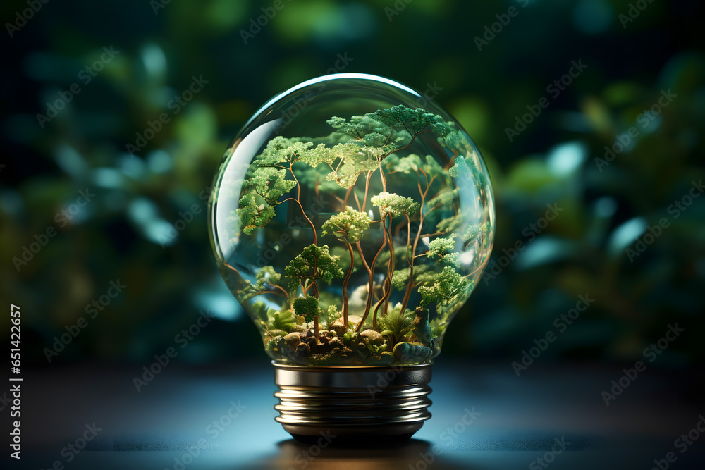 renewable energy light bulb with green energy, Earth Day or environment ...