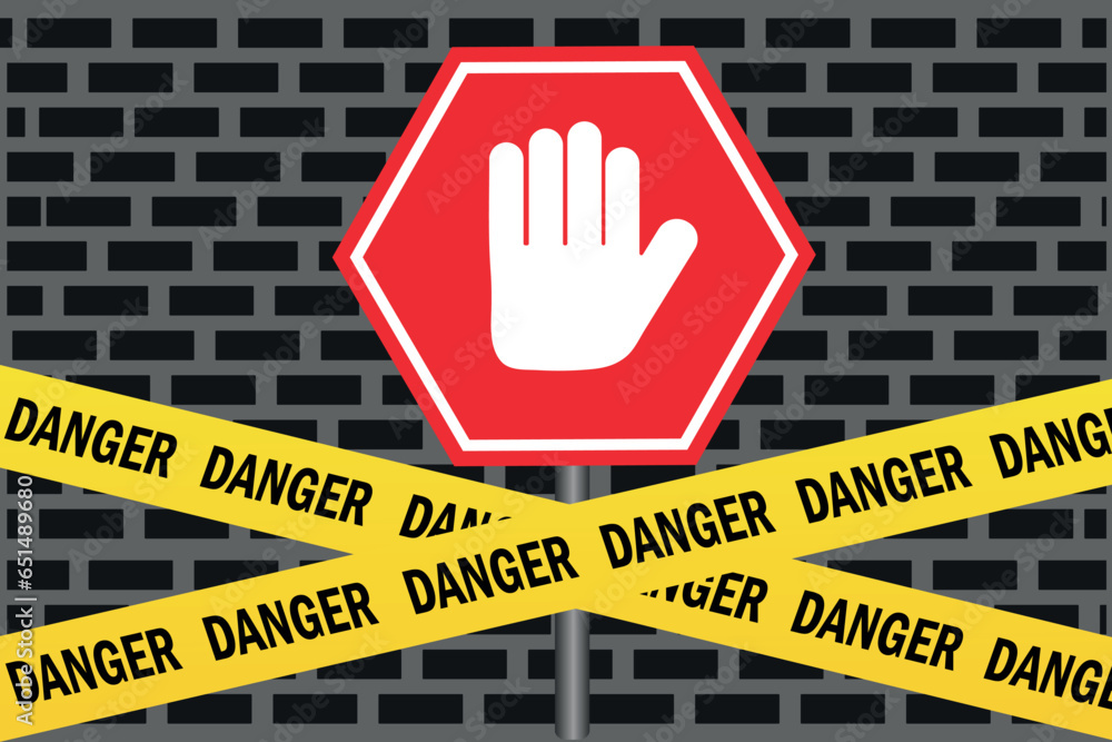 Stop. Stop icon vector illustration in flat style with hazard warning ...
