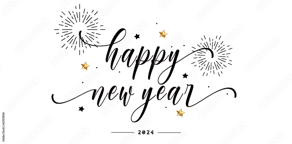 Happy New Year 2024 script text hand lettering. Design template ...