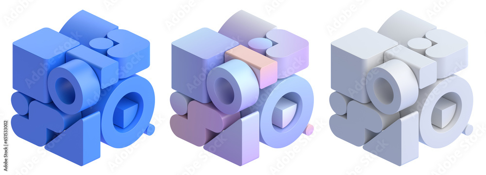 Set of geometric compositions, 3d render Stock Illustration | Adobe Stock