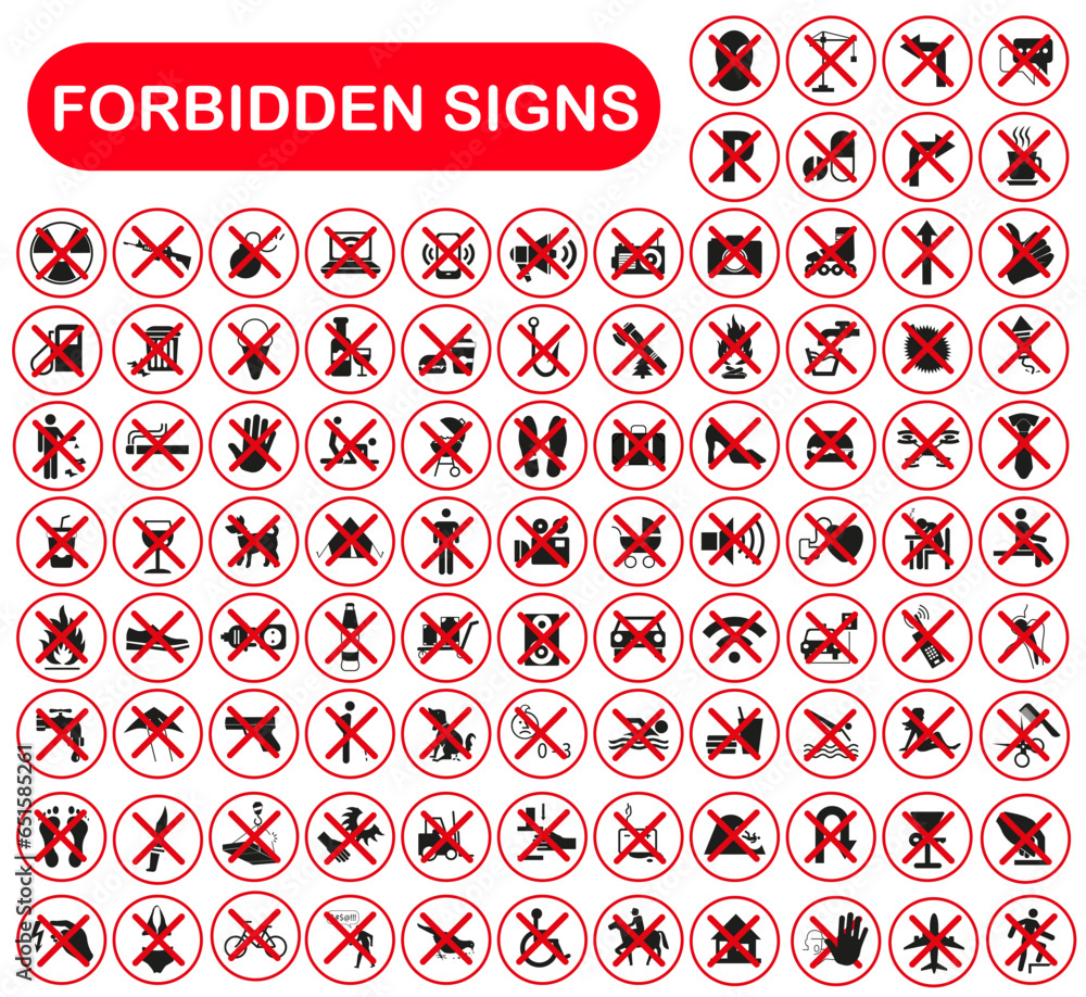 Different types of prohibition signs related to the use of toilets ...