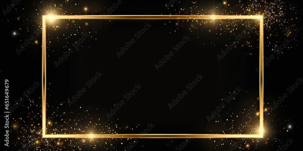 Radiant gold sparkle frame on black background. Magical glowing effect ...