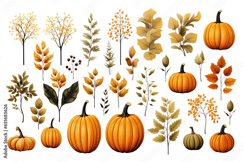 Watercolor Fall Decor Clip Art: Pumpkins, Maple Leaves, Flowers, Flora ...