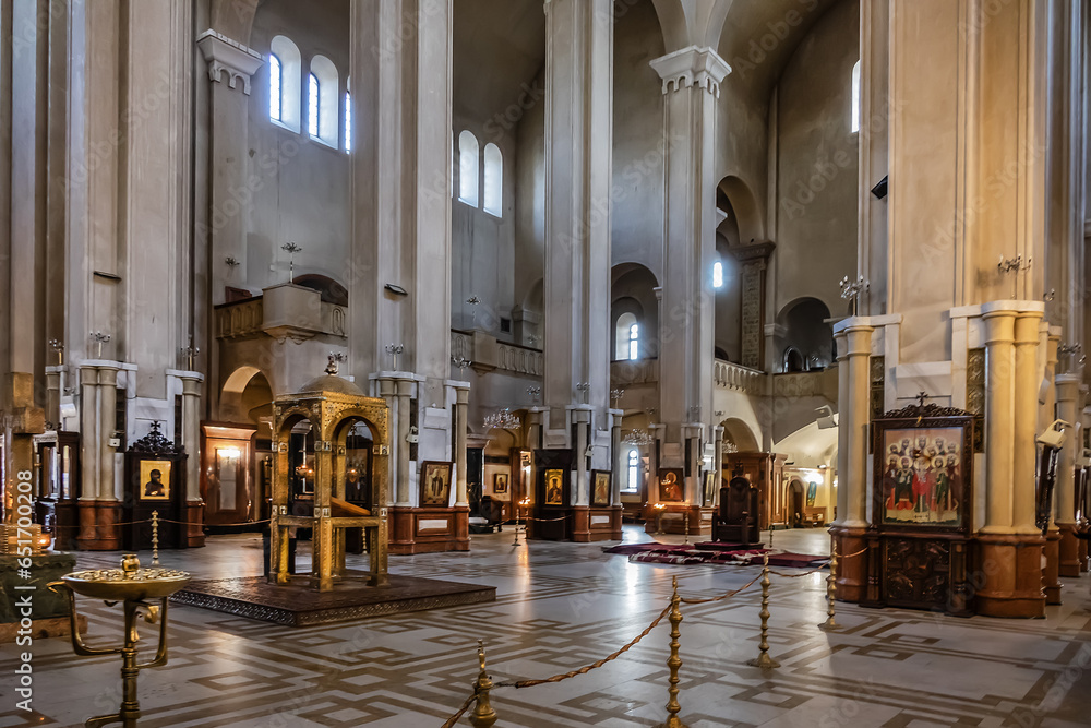 Interior of Holy Trinity Cathedral of Tbilisi, (known as Sameba ...