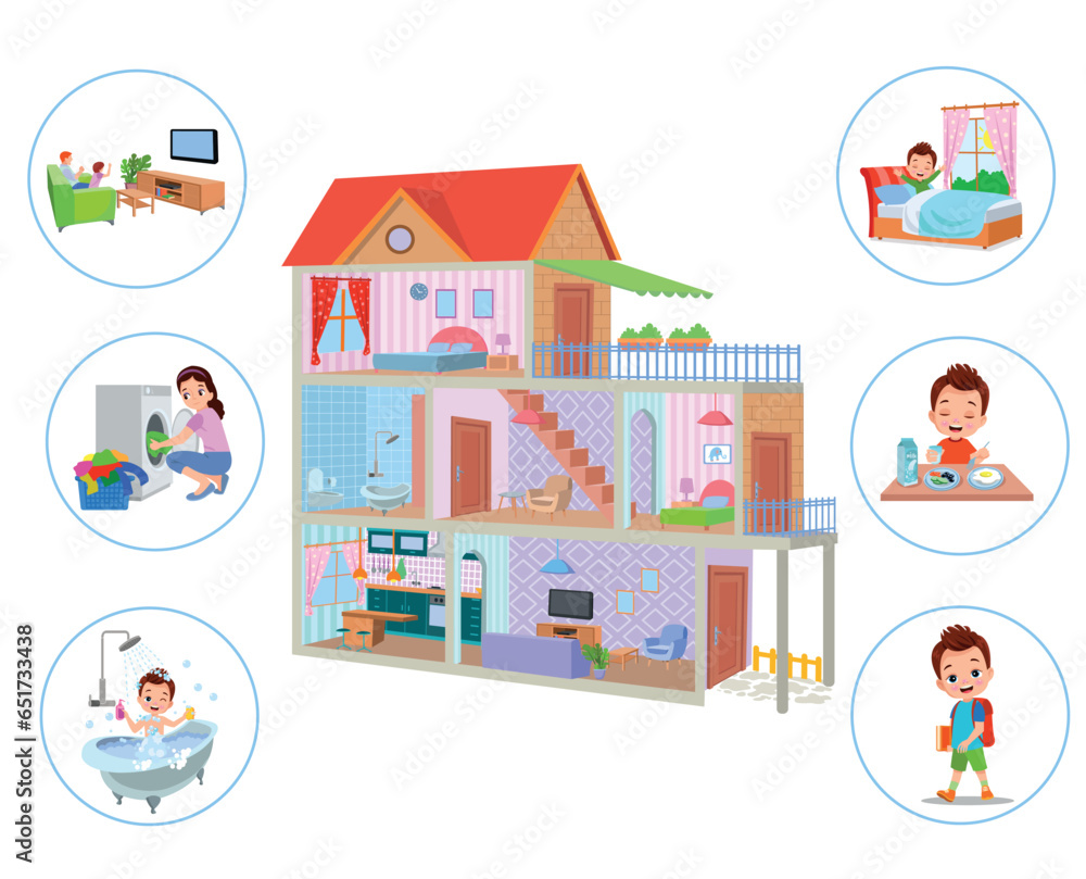 Cartoon kid daily routine activities set Stock Vector | Adobe Stock
